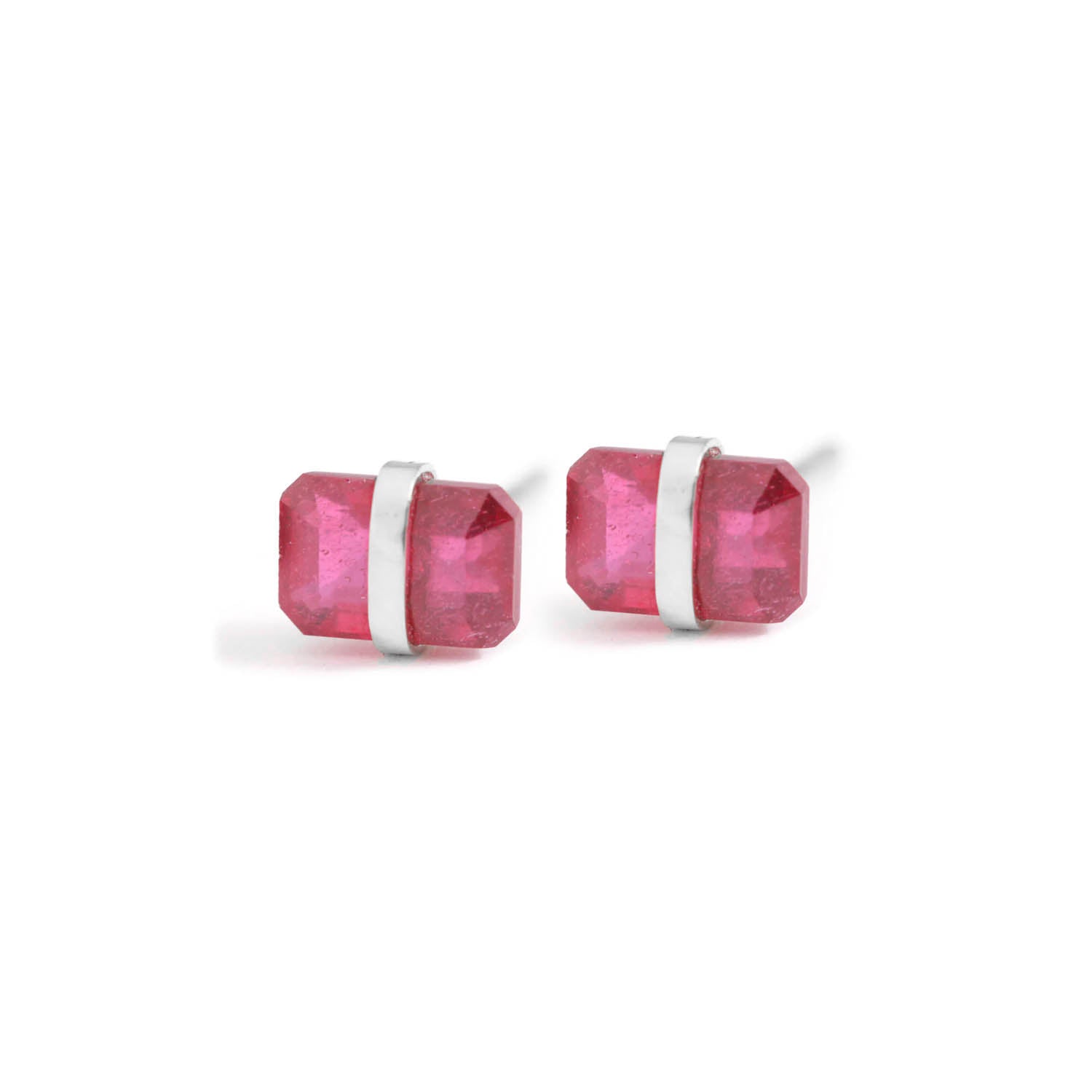 Bezel Wrapped Ruby Post Earrings – Silverado Gallery