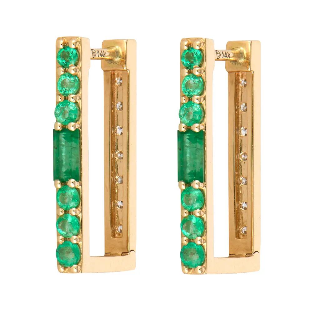 Emerald and Diamond Two-Sided Rectangular Hoops – Silverado Gallery